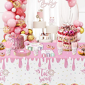 APOWBLS Donut Two Sweet Birthday Decorations Tablecloth Girl - Disposable Donut 2nd Birthday Party Supplies Table Cover, Pink Donut Two Year Old Birthday Table Cloth - 3Pack (54in x 108in)