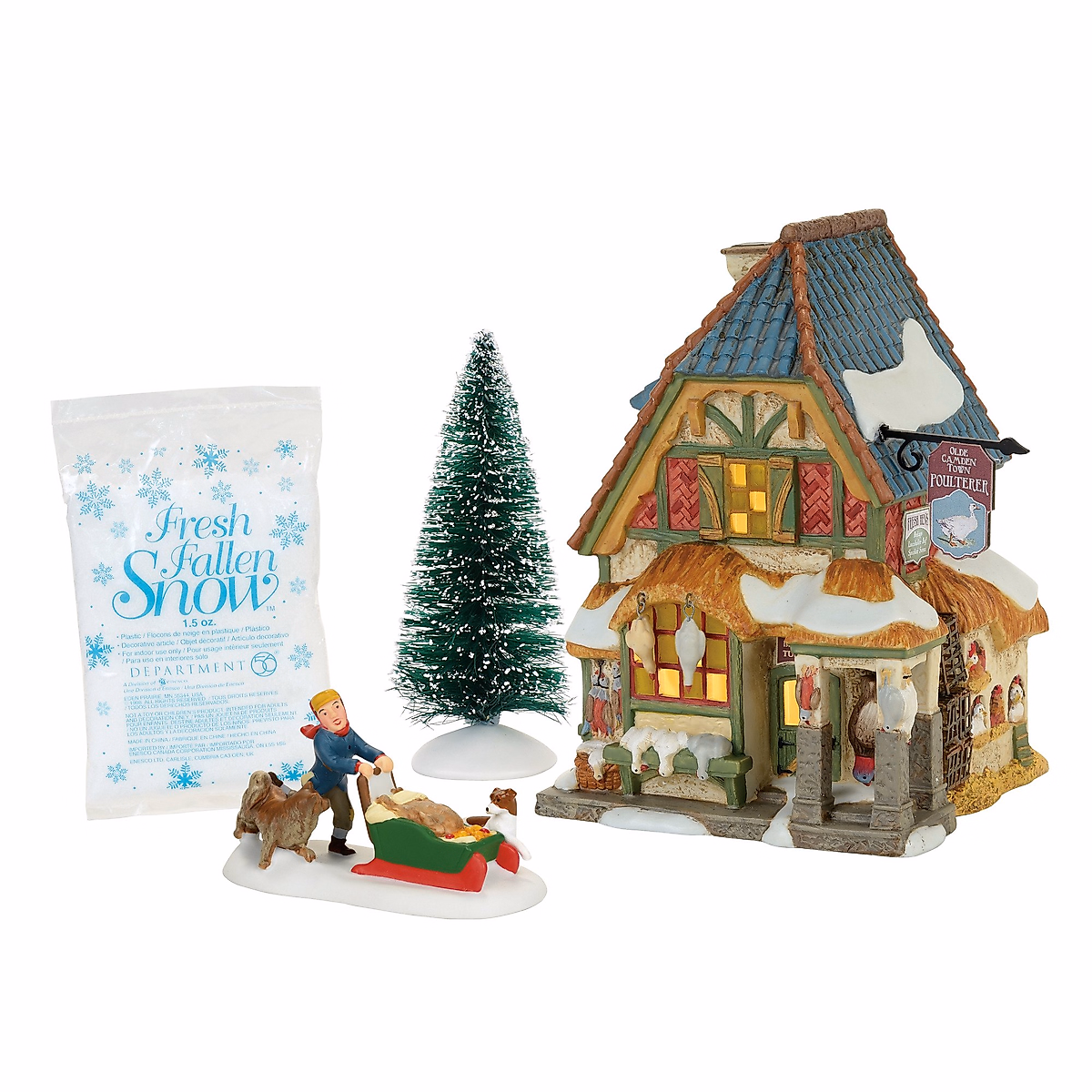 Department 56 Dickens A Christmas Carol Poulterers Shop Lit Building and Fresh Fallen Snow Village Set, Multicolor