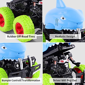 FiGoal Two Pack Shark Cars with Toy Gun Launchers Monster Toy Trucks, Friction Powered Toy Cars Vehicles for Boys and Toddlers Games Toys Gifts for Birthday