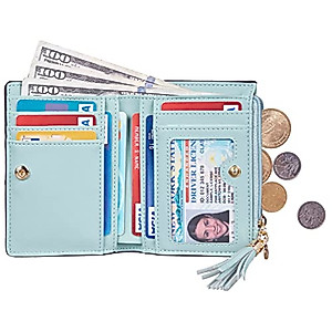 Gostwo Womens Small Bifold Slim Mini Wallet Purse with Tassel and Zippered Coin Pocket (Blue With Key Chain)
