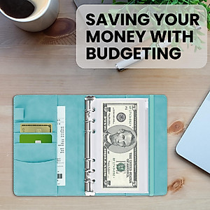 LINTRU Budget Binder with Zipper Envelopes, Money Organizer for Cash, A6 Binder with 10pcs Cash Envelopes for Budgeting, 12pcs Budget Sheets and 36pcs Stickers for Savings Binder (Ice Green)