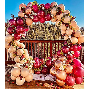 Wine Burgundy Balloon Garland Kit, 12" 5" Burgundy Balloons Gold Confetti Balloon 16 Feet Balloon Strip Tape Set for Burgundy Theme Party Wedding Decorations