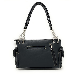 Texas West Western Dales Pony Horse White Mane Embroidery Feather Conceal Carry Women Handbag Purse in 5 colors (Black)