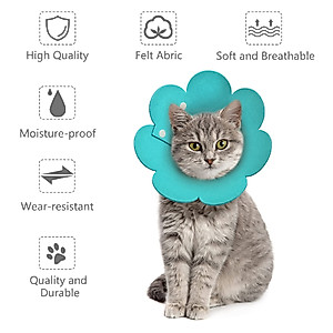HACRAHO Cat Recovery Collar, 3 PCS Adjustable Flower Cat Cone Collar Soft Pet Cone Recovery Collar with Sun Flower Shape for Cats Kitten Puppies, Blue-Green, Olive Green and Gray
