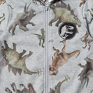 Jurassic World Dinosaur T-Rex Big Boys Fleece Zip Up Hoodie and Jogger Pants Set Logo Gray 10-12