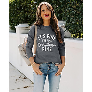 VILOVE Funny Sweatshirts for Women It‘s Fine I’m Fine Everything is Fine Shirts Inspirational T-Shirt Cute Sayings Tee Tops Gray
