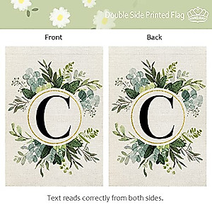 CROWNED BEAUTY Monogram Letter C Garden Flag Floral 12x18 Inch Double Sided for Outside Small Burlap Family Last Name Initial Yard Flag CF765-12
