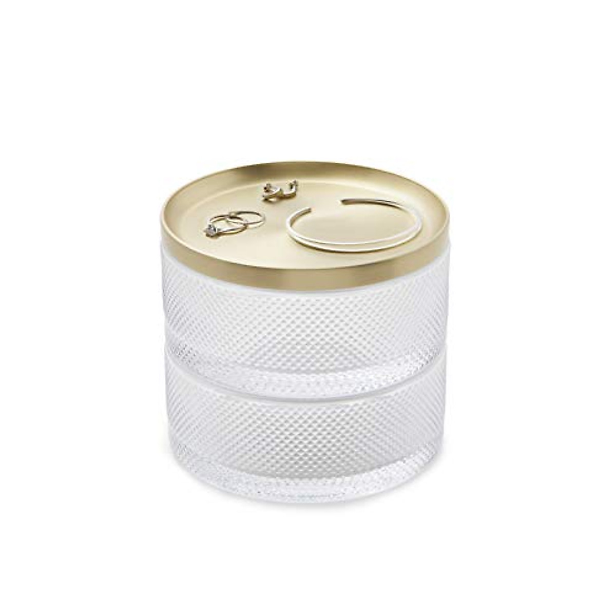 Umbra Tesora Jewelry Organizer, Two-Tier Storage Box with Removable Lid, Glass/Brass