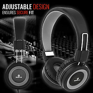 Sonitum Kids Headphones with Microphone, Wired Head Phones with Volume Control for Computer Cellphone, On Ear Headphones for School, Foldable/Adjustable fit Tangle Free 1.5m Cord, 3.5mm Jack