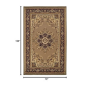 Superior Indoor Large Area Rug with Jute Backing, Floor Decor for Bedroom, Farmhouse, Kitchen, Office, Living Room, Woven Rugs, Elegant Medallion Border, Leopold Collection, 6' x 9', Brown