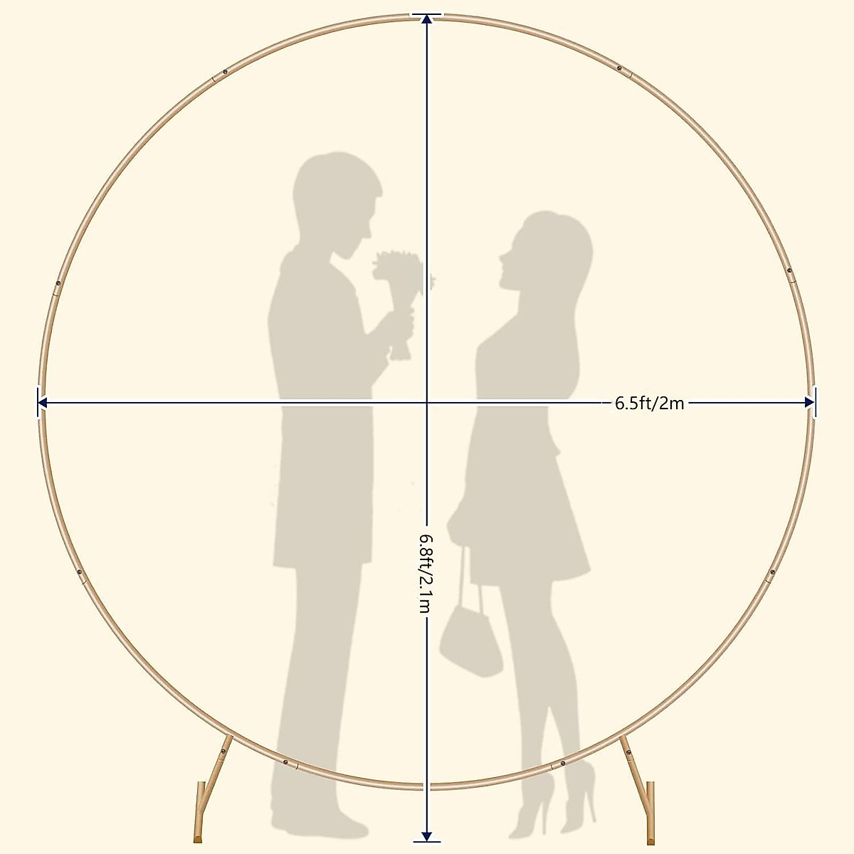 Fikowo Round Arch Backdrop Stand Kit - 7.2ft Large Golden Metal Circle Balloon Arch Frame with Base for Wedding Baby Shower Birthday Party Decoration