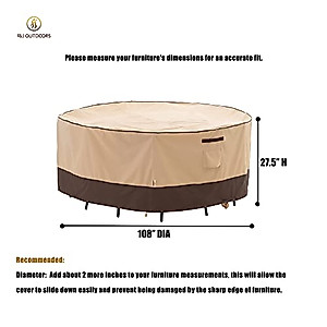 F&J Outdoors Waterproof Outdoor Furniture Covers Eco-Friendly Fabric UV Resistant Fade Resistant X-Large Round Patio Furniture Set Table Chairs Cover, 108" Dia