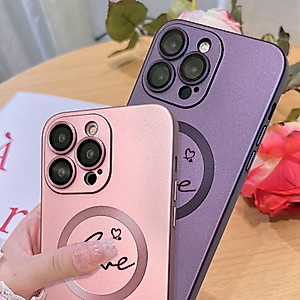 Bonoma Magnetic Charging Phone Case for iPhone 14 Pro Max Compatible with MagSafe Love Heart Luxury Plating Protective Cover for Women Shockproof Back Bumper-Pink