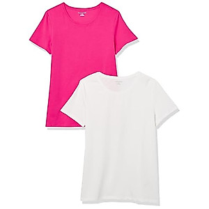 Amazon Essentials Women's Classic-Fit Short-Sleeve Crewneck T-Shirt, Pack of 2, Bright Pink/White, Large