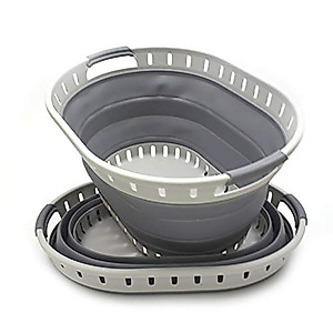 SAMMART 25L (6.6 gallon) Collapsible Plastic Laundry Basket - Foldable Pop Up Storage Container/Organizer - Portable Shopping Basket - Space Saving Hamper (Oval set of 2, Dark Grey)