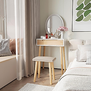 ARTETHYS Small Makeup Vanity Desk with 3 Adjustable Lighted Mirror and Chair, 24 Inch Makeup Vanity Table with Big Drawer Wooden Frame for Small Space