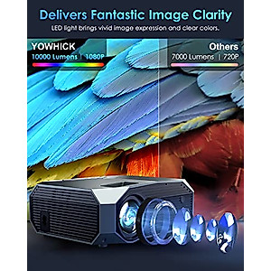 Projector with 5G WiFi & Bluetooth, YOWHICK 10000L Full HD 1080P Outdoor Portable Video Projector Support 4K, Home Theater Movie Projector Compatible with HDMI, VGA, USB, Laptop, iOS & Android Phone
