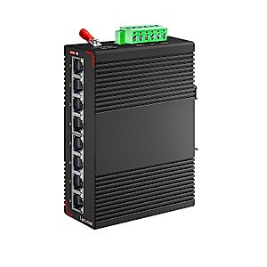 Lynxcel 8-Port PoE Gigabit Industrial Ethernet Switch, 96W PoE Output, 16Gbps Switching Capacity, IP40 Unmanaged Din Rail PoE Switch for IP Cameras, VoIP Systems and More (with Power Supply)