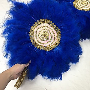 Msbfea Big Size Design African White Feather Fan Ladies Wedding Feather Fan for Bride Single Side Feather Nigerian Flower - Single Side Color 83