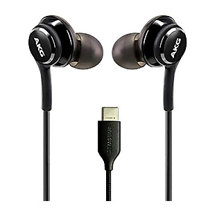 ElloGear 2022 Earbuds Stereo Headphones for Samsung Galaxy Note 10, Note 10+, Galaxy S10, S9 Plus, S10e - Designed by AKG - Braided Cable with Microphone and Volume Remote Type-C Connector - Black