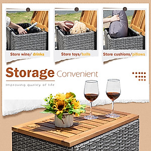 Greesum Patio Furniture Set Multifunctional Outdoor Sectional Sofa Rattan Chaise Lounge Wicker Daybed with Couch, Cushions, Storage Ottoman and 2 Side Tables for Backyard Porch Poolside Lawn, Gray