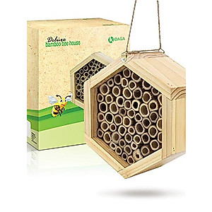 KIBAGA Mason Bee House - Handmade Natural Bamboo Bee Hive Attracts Peaceful Bee Pollinators to Enhance Your Garden's Productivity - The for Garden Lovers