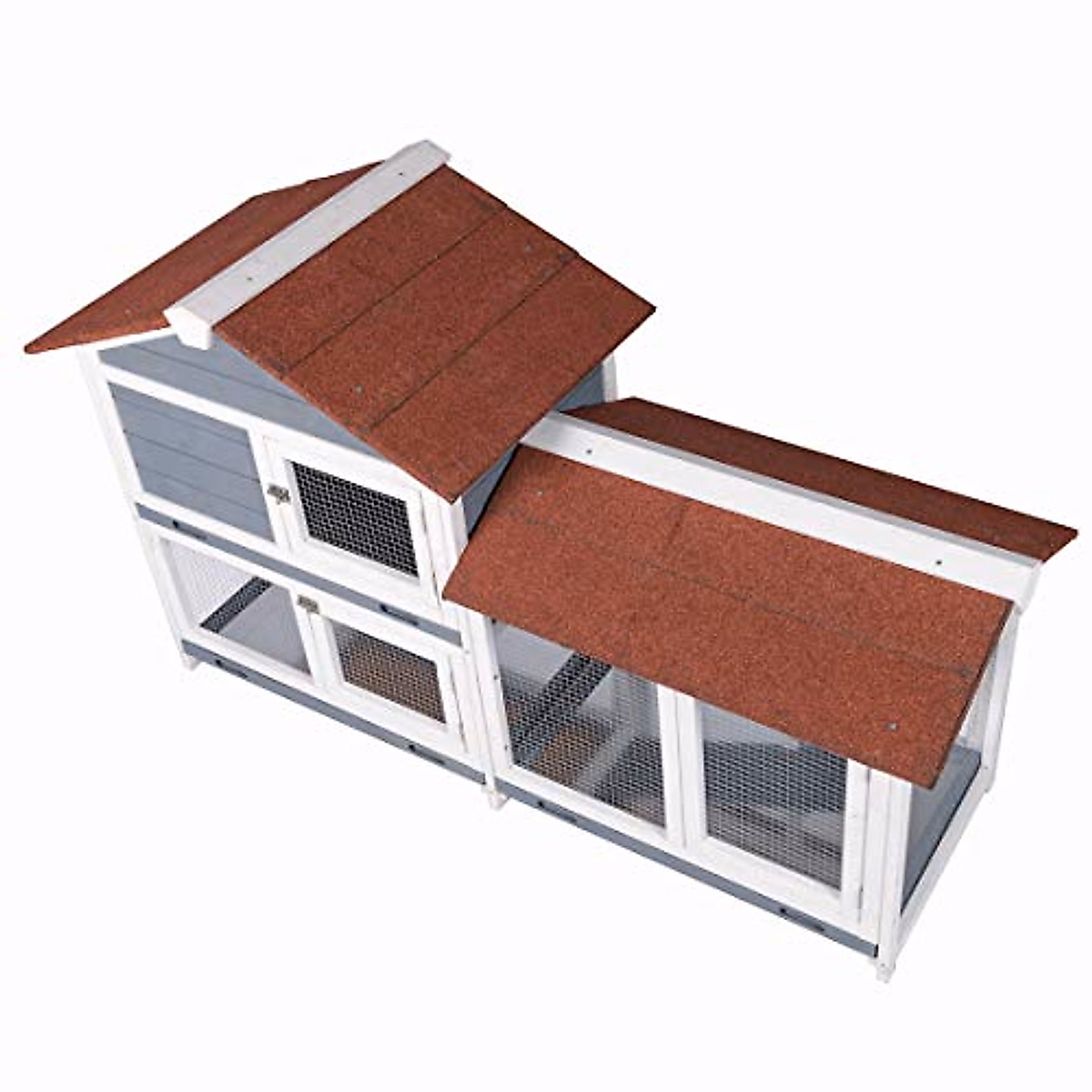 Good Life Two Floors 62" Wooden Outdoor Indoor Roof Waterproof Bunny Hutch Rabbit Cage Guinea Pig Coop PET House for Small to Medium Animals with Stairs and Cleaning Tray PET537