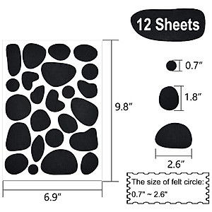 Coopay 12 Sheets Black Adhesive Felt Circles Felt Pads Spotty Dog Style 288 Pieces Irregular Shape Dots Felt for Halloween DIY Sewing Projects Costume