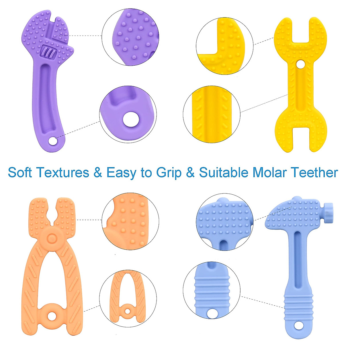 TWINOR Baby Toys Set(4 Pack), BPA-Free Teether Chew Toys Set, Soft Molar Silicone Tools Teething Toy for Infant and Toddlers