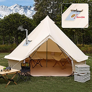 ONLYCTR Bell Tent for Camping, Luxury Cotton Tent, Yurt Canvas Tent with Stove Jack, Outdoor Canvas Bell Tent for 4/6/8 Person Family 4 Season Camping (16.5' (5M), Beige)