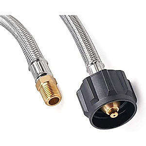 Bbqzone Propane Hoses and Fittings rv Quick Connect, 12-inch Stainless Braided RV Propane Hose Connector, Type 1 Tank Connection, 1/4 Male NPT, 2-Pack