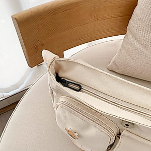 JQWSVE Canvas Messenger Bag Casual Shoulder Crossbody for Women Girls Kawaii with Accessories Cute Japanese Schoolbag 02-beige