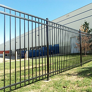 XCEL - Black Steel Anti-Rust Fence Panel - Flat End Picket - 6.5ft W x 5ft H - Easy Installation Kit, Outdoor Residential Fencing for Yard, Garden, Concrete, 3-Rail Metal Fence, include a Fence Post