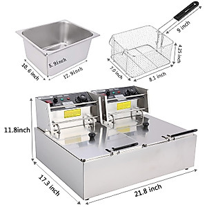 20.7 Qt Professional Deep Fryer with 2 x 6L Baskets, Large Electric Commercial Deep Fryer for Kitchen Restaurant Home Use, Countertop Dual Tank Deep Fryer for Turkey Chicken Fish Oil Less Deep Fryers