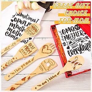 7 Pieces Mom Gifts Set Including 2 Pieces Mom Kitchen Towels Mom Dish Towels and 5 Pieces Bamboo Utensils for Mother's Day Mom Birthday Christmas Gifts