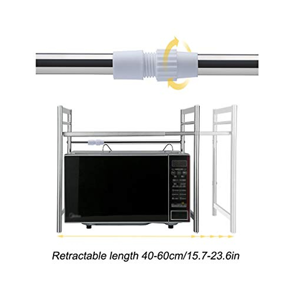 Kitchen Storage Rack 304 Stainless Steel Microwave Oven Shelf Kitchen Oven Shelf Single Layer with Retractable Length Storage Shelves