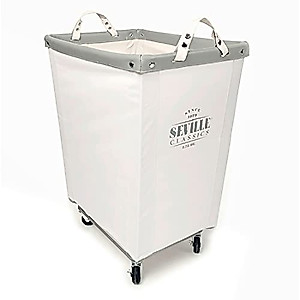 Seville Classics Large Commercial Heavy Duty Rolling Steel Frame Laundry Hamper Canvas Cart Bin, w/Wheels for Hotel, Home, Closet, Bedroom (PATENTED), Cream, 22" D x 16" W