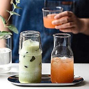 YOUEON 4 Pcs 17 Oz Bedside Water Carafe and Glass Set, Water Carafe with Glass Cup for Nightstand, Glass Mouthwash Bottle, Clear Juice Pitcher, Carafe with Cup for Kitchen, Bedroom or Bathroom