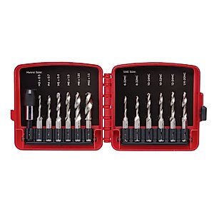 NEIKO 10059A Combination Drill and Tap Bit Set with Quick Change Adapter, 13 Piece, SAE (6-32NC to 1/4-20NC) and Metric Drill Bit Set (M3 to M10), Metric Tap Set