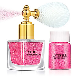 LATIBELL Body Glitter Spray, Pink Glitter Spray for Hair and Body, Glitter Body Spray Cosmetic Shimmer Makeup Glitter for Rave Hair Body Face Clothes Nail Art Craft Design - with 1 Jar of Refills