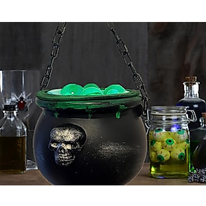 GIFTEXPRESS 8 Inches Special Effect Halloween Black Cauldron with Light-up Green Potion, Witch Cauldron with Brew Sound Effects for Halloween Decoration, Horror Scene Witch Holiday Décor Theme Party