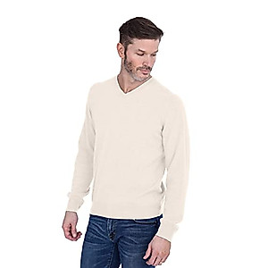 Cashmeren Men's Basic V-Neck Sweater 100% Pure Cashmere Long Sleeve Pullover (Ivory, Large)