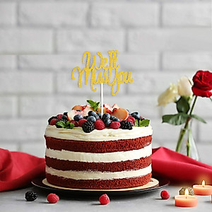 We Will Miss You Banner Gold Glitter Retirement Sign Farewell Banner with Cake Topper for Retirement Graduation Going Away Farewell Office Work Party Decorations