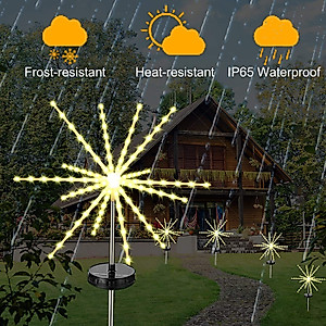 224 LED Solar Starburst Lights Outdoor, 8 Modes Meteor Firework Solar Fairy Lights with Remote Control for Garden Landscape Patio Walkway Home Holiday(2 Pack Warm)