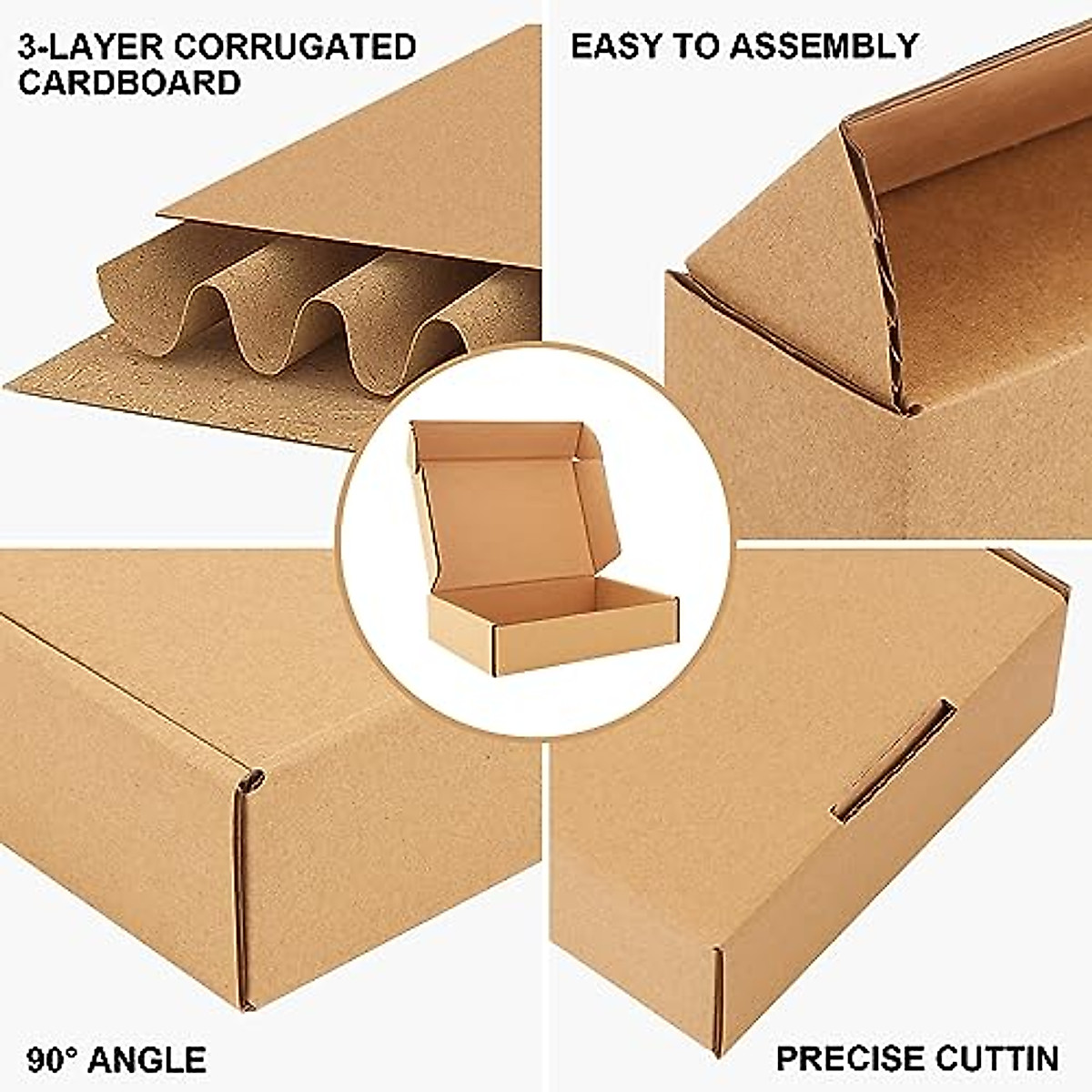 AOBOPLE 50 Pack 6x4x3 Inches Shipping Boxes, Brown Corrugated Cardboard Box, 3 Layers Corrugated Box, Mailer Boxes for Packing Storaging Shipping Small Business