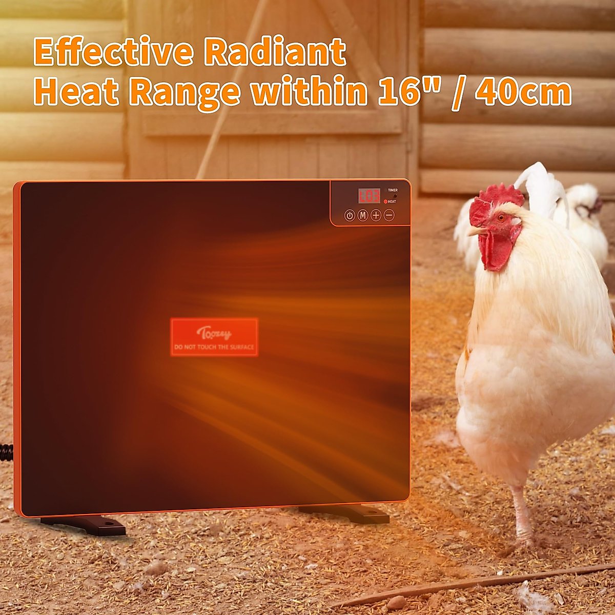 Toozey Chicken Coop Heater, Radiant Heat Chicken Heater with Adjustable Temperature and Cycle Timer, 200 Watts Quick Heater for Chicken Coop with Thermostat, Safer Than Brooder Lamp, 16.9"x13"
