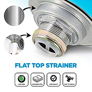 Highcraft 97I3 Flat Stainless Steel RV Mobile Shower Strainer-Drain Assembly for Kitchen or Laundry Sinks, Large