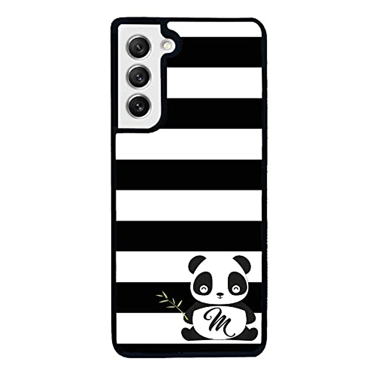 Panda Bear Personalized Initial Black Rubber Phone Case Compatible With Samsung Galaxy S23 S23+ Ultra S22 S22+ S21 S21FE S21+ S20FE S20+ S20 Note 20 S10 S10+ S10e