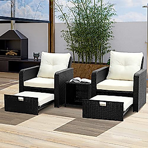 Wicker Outdoor Patio Furniture Set: Rattan Convertible Patio Furniture Sets with Ottoman Waterproof Cushion Outdoor Furniture Set Easy Assemble Patio Chairs for Outdoor Porch Backyard