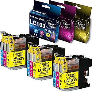 EASYPRINT Compatible LC103XL LC-103XL Ink Cartridges 103XL Used for MFC-J4410DW J4510DW J4610DW J4710DW J6520DW J6720DW J875DW J245 J450DW, ( 3X Cyan, 3X Magenta, 3X Yellow, Total 9-Pack)